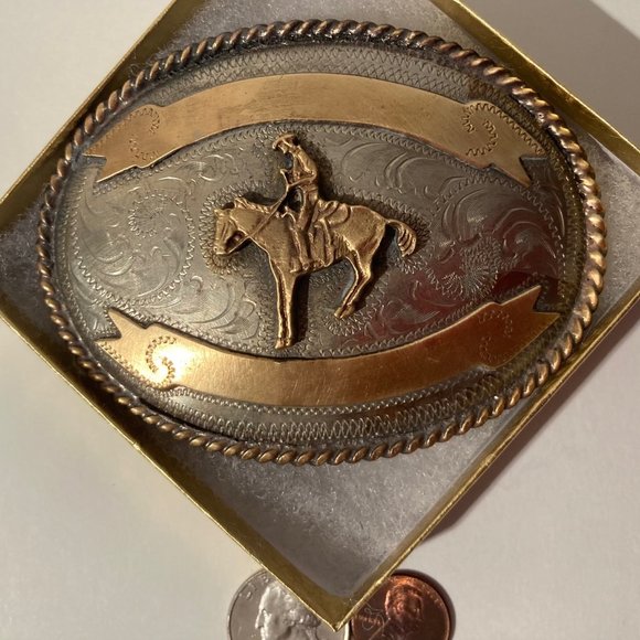 Accessories | Vintage Metal Brass And Silver Belt Buckle Cowboy On A ...